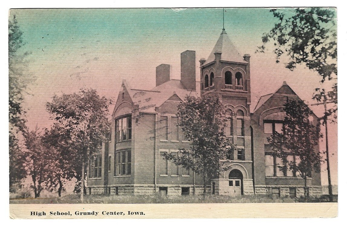 GRUNDY CENTER, IA Postcard HIGH SCHOOL to Somers, IOWA Calhoun County ...