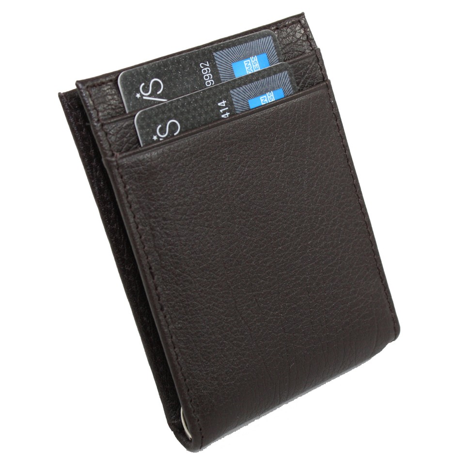 Men's Lambskin Leather Spring Money Clip Compact Bifold Front Pocket ...