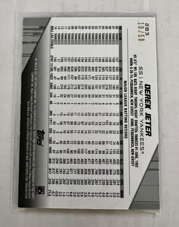 2021 Topps Archives - 2091 Topps Red Hot Foil #283 Derek Jeter /50! | eBay