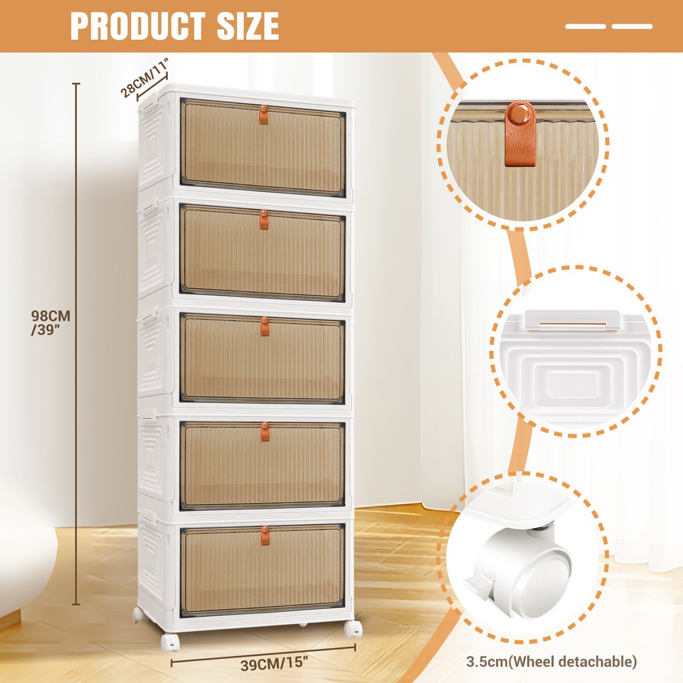 3/4/5 Tier Large Storage Drawer Unit Tower Plastic Organizer Cabinet ...