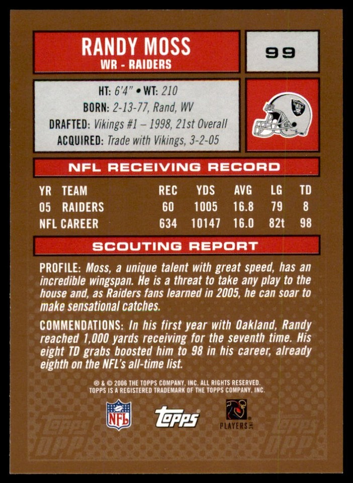 Randy Moss 2006 Topps Draft Picks & Prospects Card# 99 | eBay