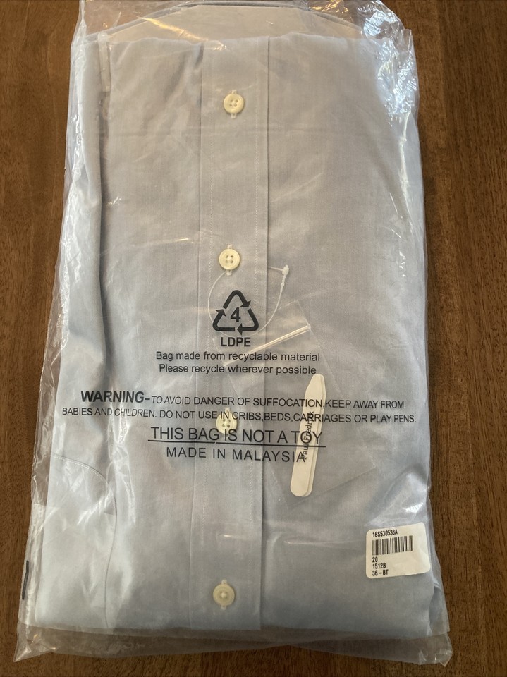 Paul Fredrick Men’s Shirt 20-36 Blue Non Iron Two Ply Cotton Pinpoint ...
