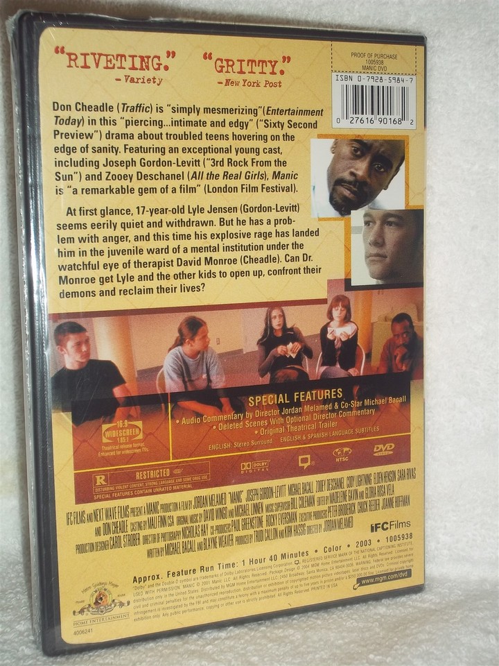 Manic (DVD, 2004) Don Cheadle Jordan Melamed Joseph Gordon-Levitt ...