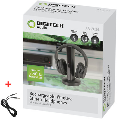Digitech 2.4GHz Wireless Headphones Stereo Rechargeable Headset TV DVD ...