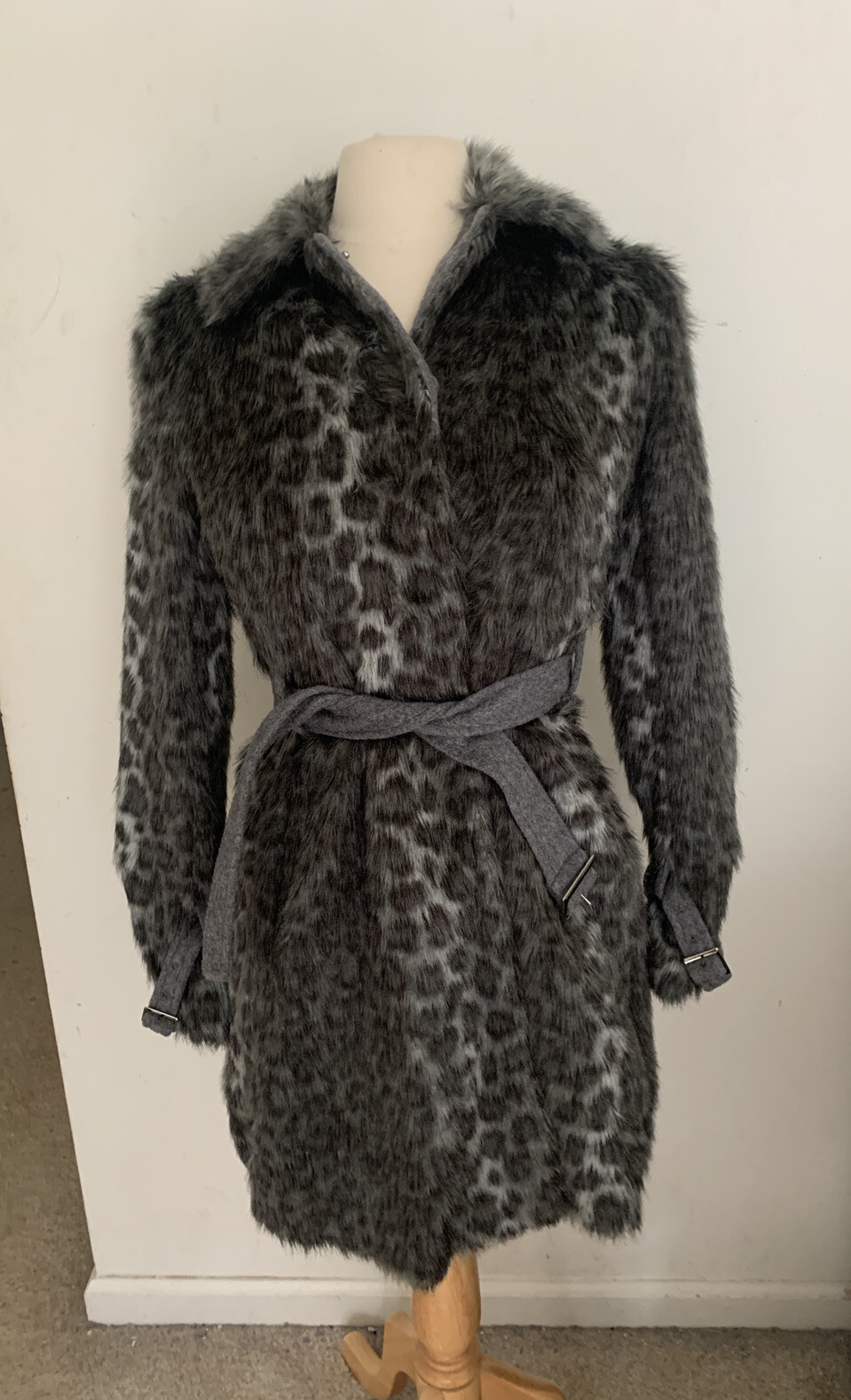Rebecca Taylor Leopard Faux Fur Belted Coat Sz. O - Gem