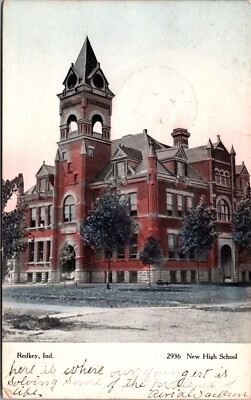 1907 Antique Postcard New High School Redkey Indiana Richland Twp Jay ...