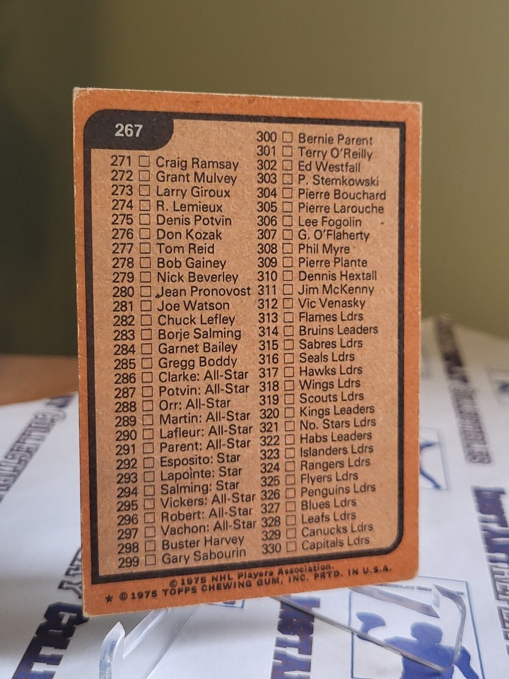 1975-76 TOPPS HOCKEY #267 CHECKLIST (221-330) UNMARKED VG | eBay