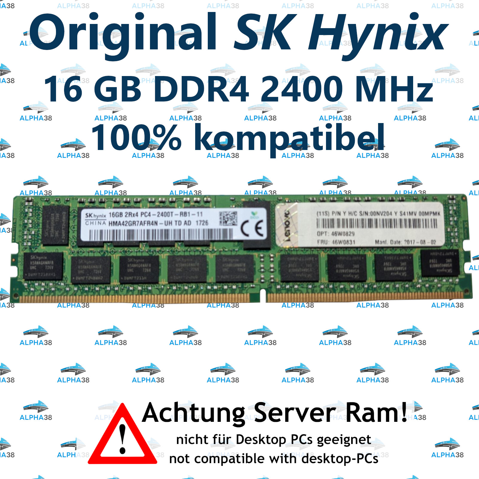 16 GB Rdimm ECC Regular DDR4-2400 HP Proliant BL460c BL660c Gen9 G9 ...