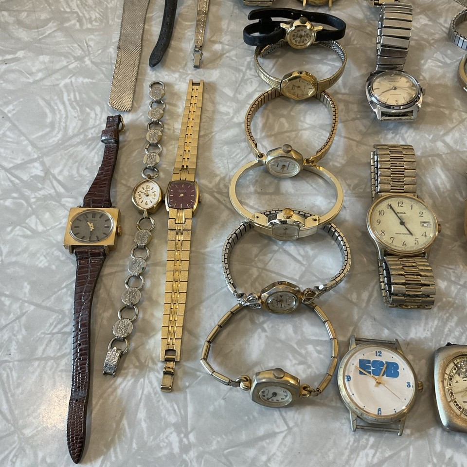 Lot Vintage Watches Wristwatches Men’s Ladies Wind Up- Repair Or Parts ...