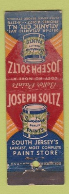 Matchbook Cover - Joseph Solitz Paint NJ WORN | eBay Australia