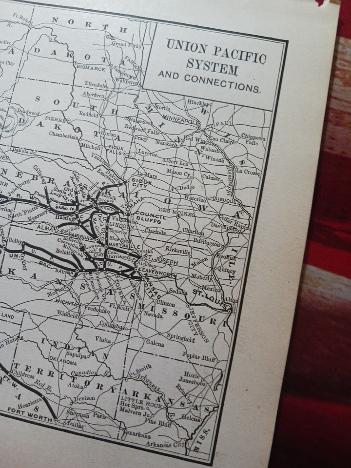 1892 Railroad Map UNION PACIFIC SYSTEM AND CONNECTIONS all Train Routes ...