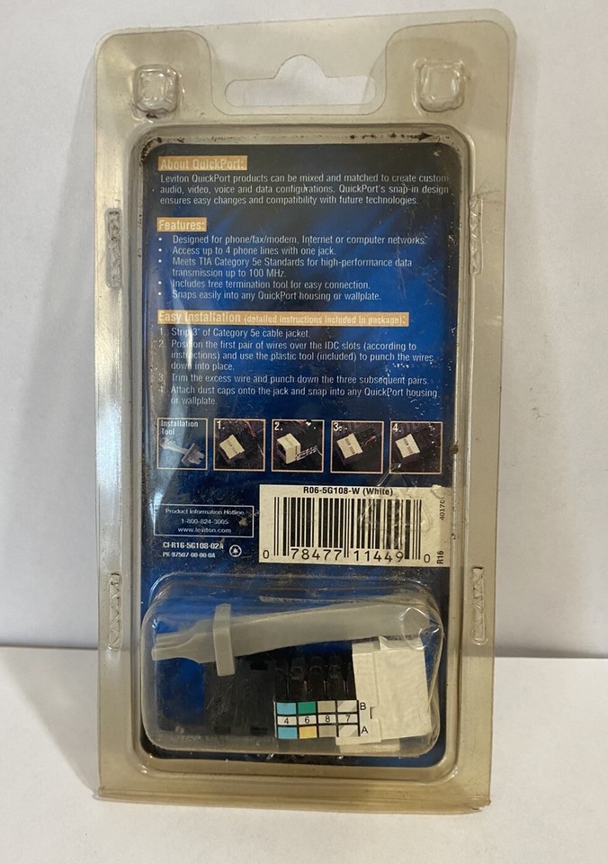 Leviton Multi-Use CAT 5e Jack 8-Position, 8-Conductor #5G108-W, NIP ...
