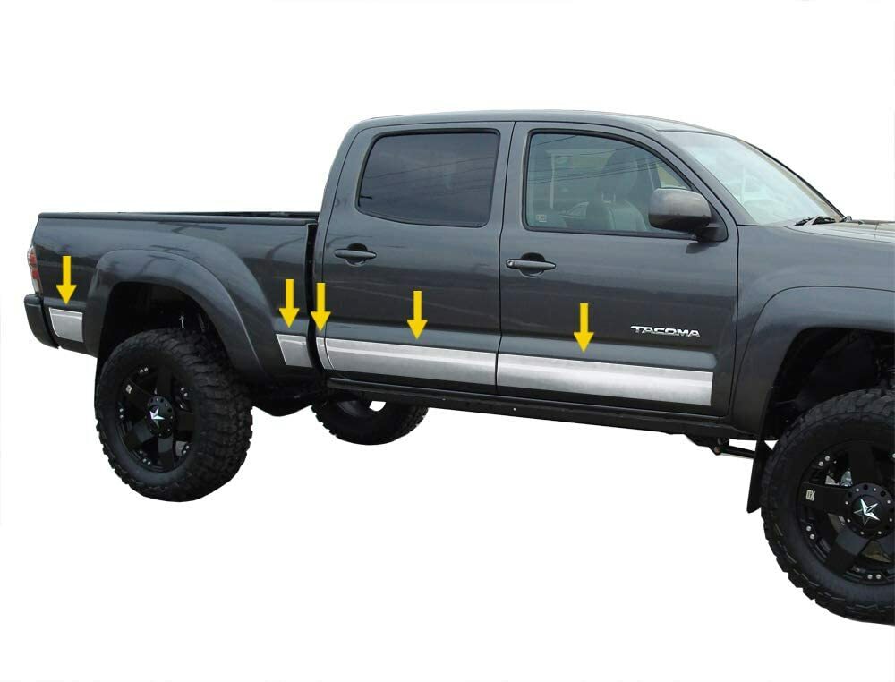 fit:2005-2015 Toyota Tacoma Crew Double Cab 6' Bed Chrome Rocker Panel ...