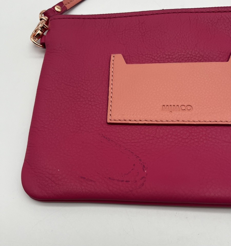 Mimco Bag Clutch Pink Leather Classico Pouch Bright Zip Closure READ | eBay
