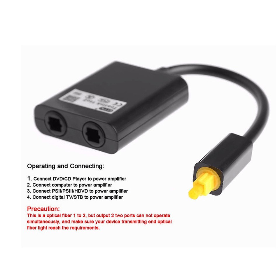 1 In 2 Out Dual Port Digital Toslink Optical Fiber Audio Splitter ...