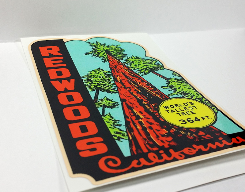 REDWOODS California Vintage Style Travel Decal, Vinyl Sticker, Luggage ...
