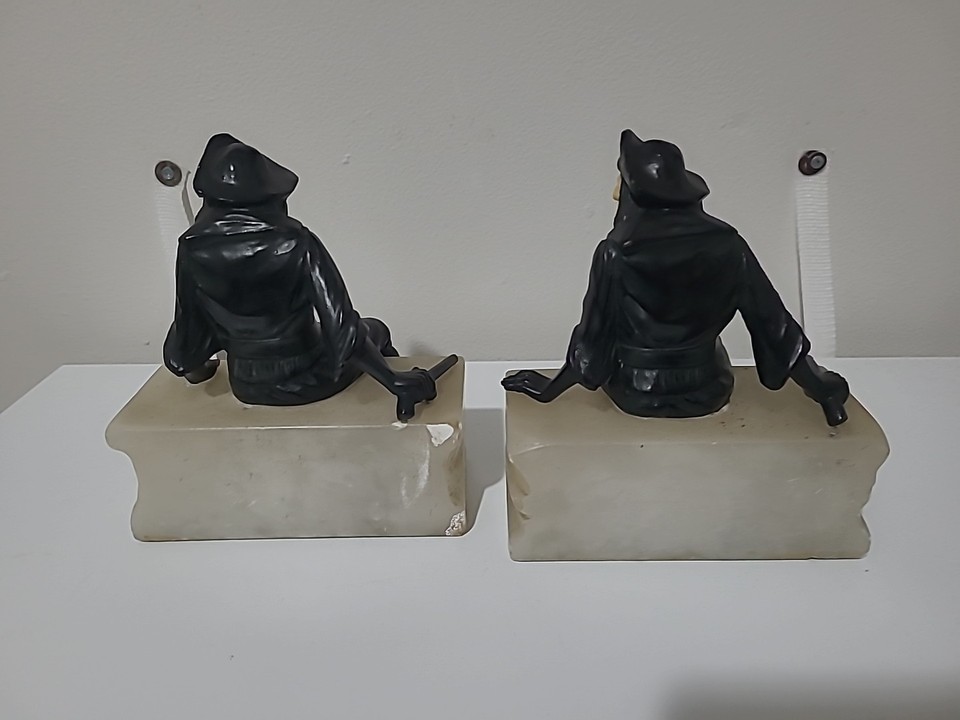 Antique PAIR OF 1930'S J.B. HIRSCH SEATED PIRATE BOOKENDS ON WHITE ONYX ...