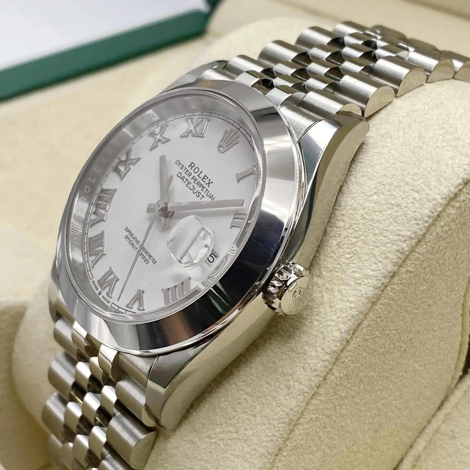 Rolex Datejust 36mm Jubilee Steel White Roman Dial Automatic Mens Watch ...