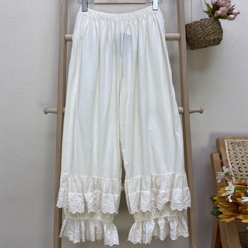 Japanese women Mori girl sweet embroidery wide-leg pants casual ...