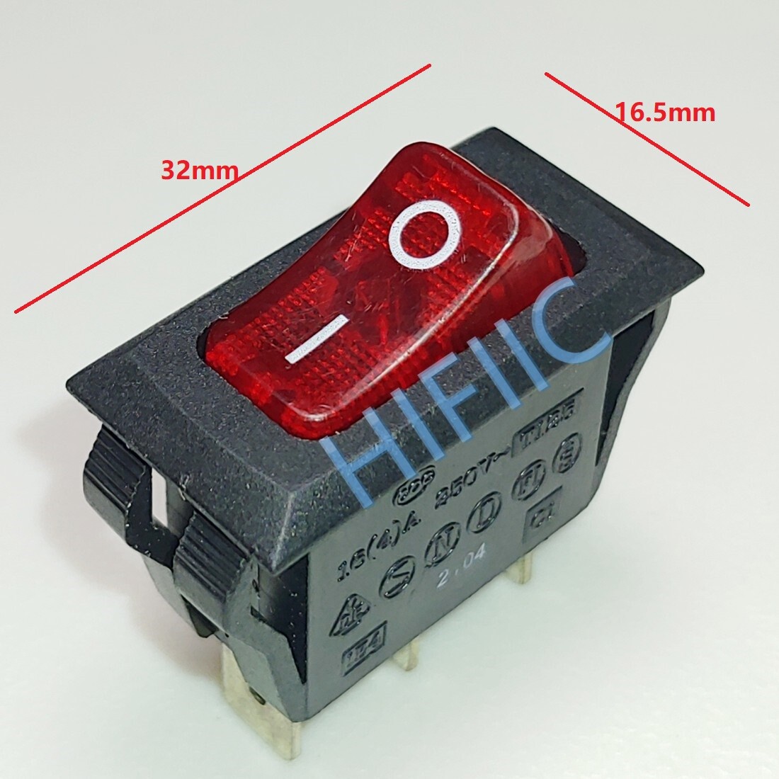 CANAL HB SERIES Red Lamp Rocker Switch 3 Pins 2 Positions 20A 125VAC ...