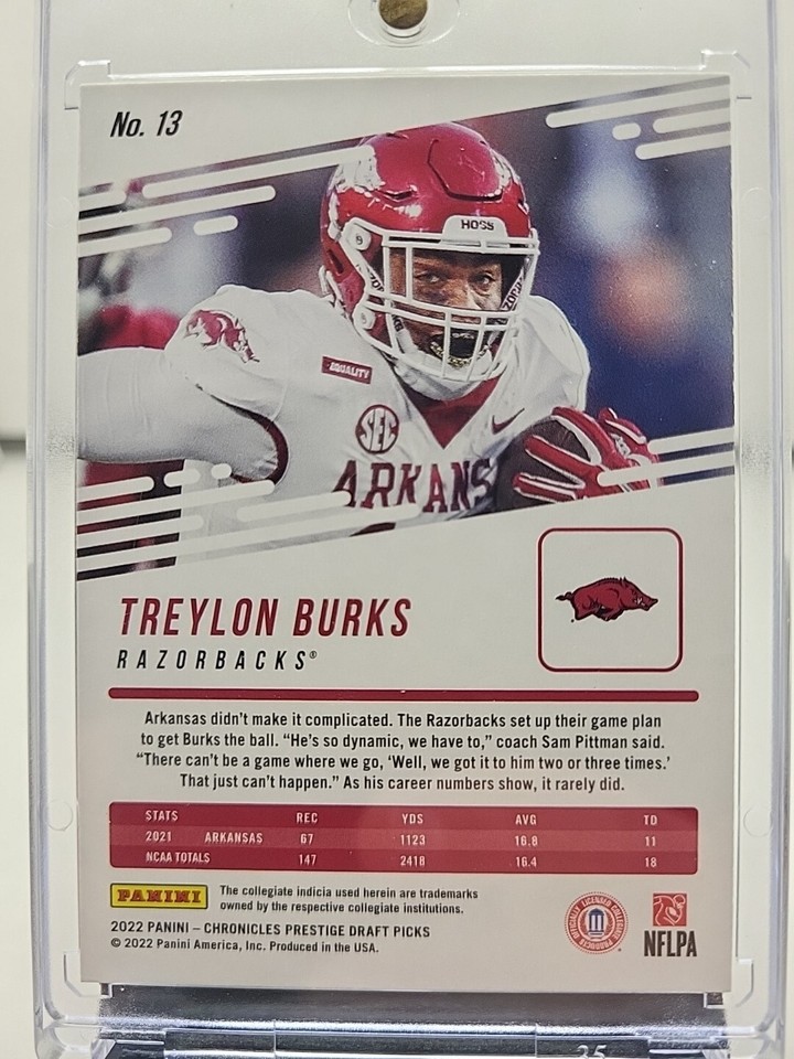 2022 PANINI CHRONICLES DRAFT PICKS Treylon Burks PRESTIGE PINK ROOKIE ...