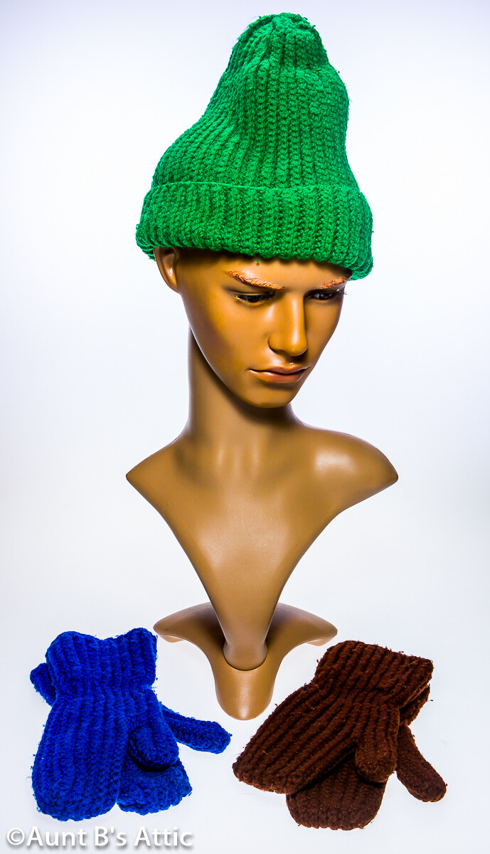 Winter Hat & Mittens 1 Acrylic Handmade Crochet Cap & 2 Pair Mittens ...