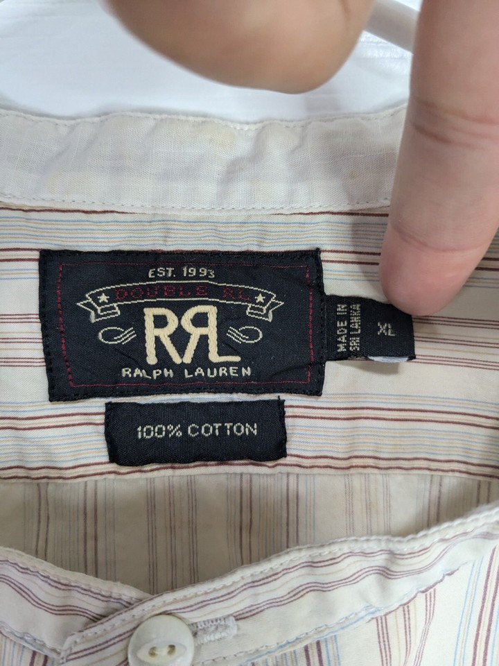 Vintage Ralph Lauren Double RL Shirt Men's Extra Large Beige Striped ...