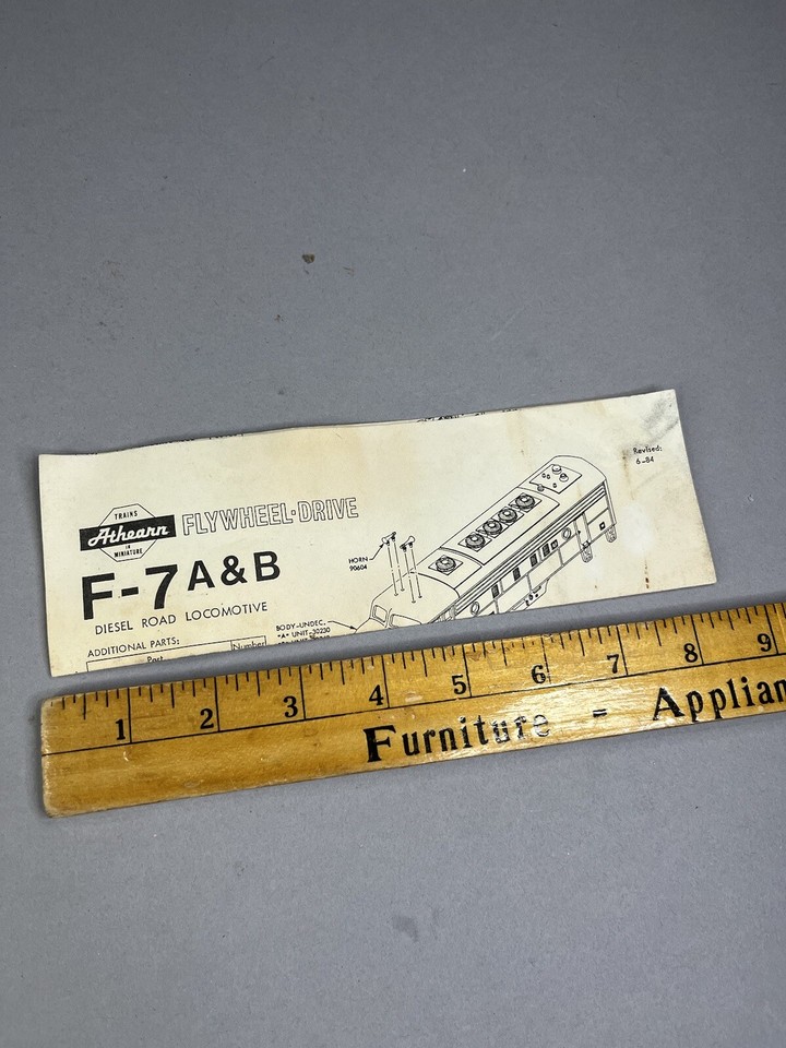 Vintage 1984 Athearn Locomotive Toy Train Parts List F-7 A & B Exploded ...