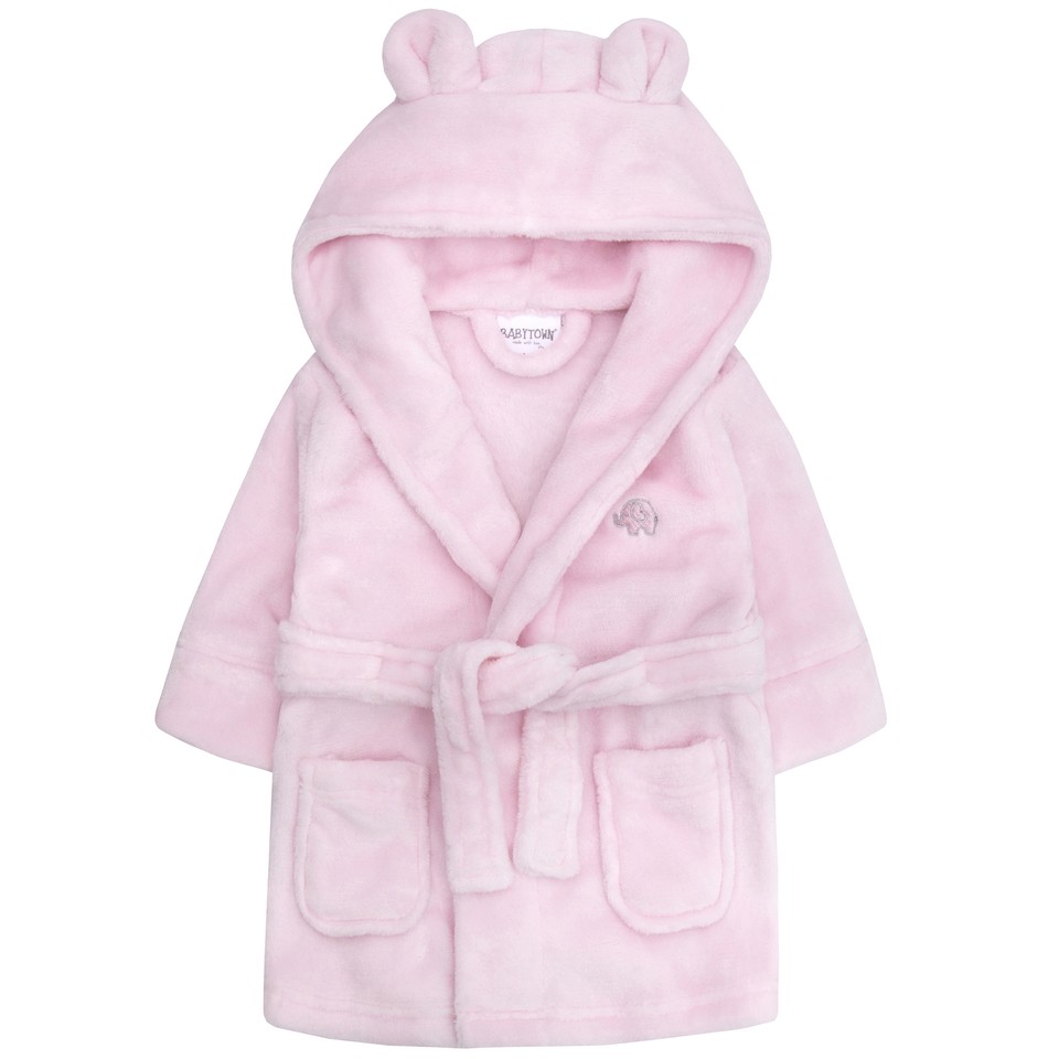 Baby Girls Robe Pink Hooded Dressing Gown Cute Soft Fleece Nightwear ...