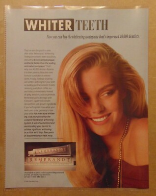 Vintage 90's REMBRANDT TOOTHPASTE Whiter Teeth Original Print Ad ...