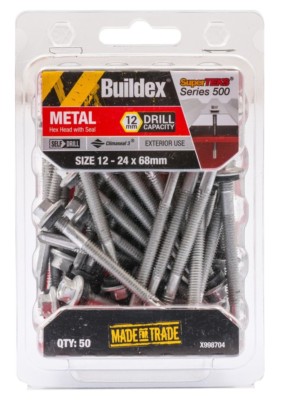 Buildex SUPERTEKS SERIES-500 METAL SCREWS 12-24x68mm Hex Head- 50Pcs Or ...