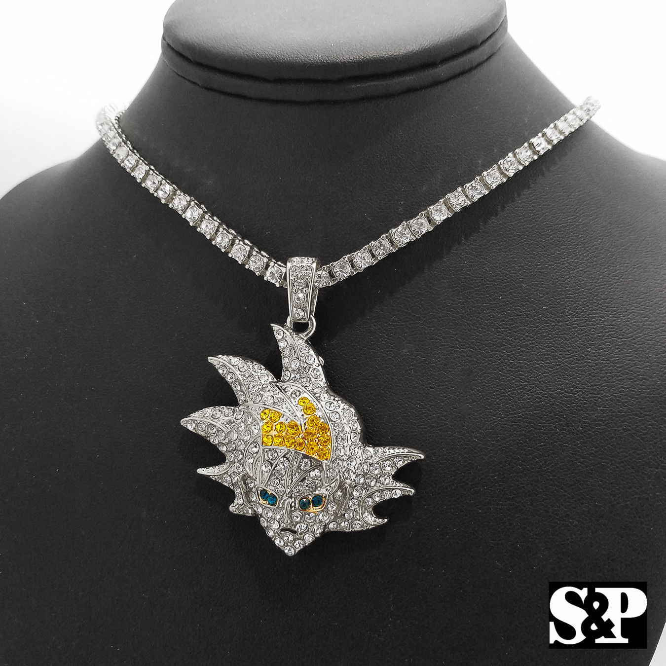 Hip Hop Iced SON GOKU pendant & 18" 1 Row Cubic Zirconia Tennis Chain ...