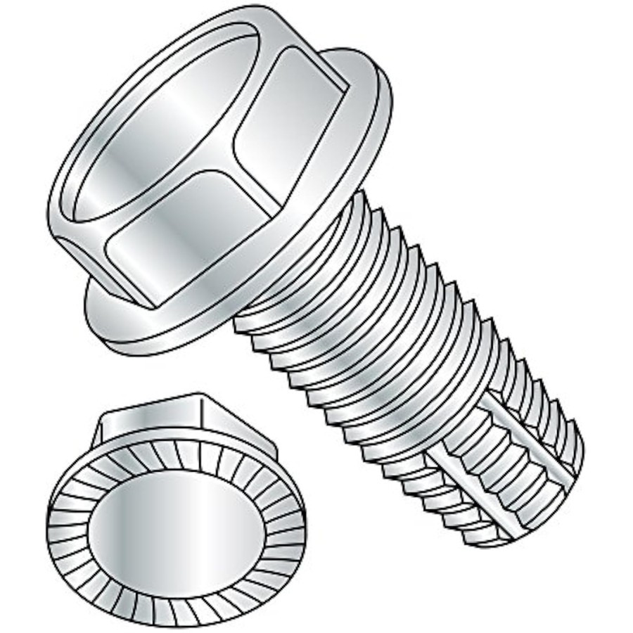 1416fws steel thread cutting screw, zinc plated finish, serrated hex w ...