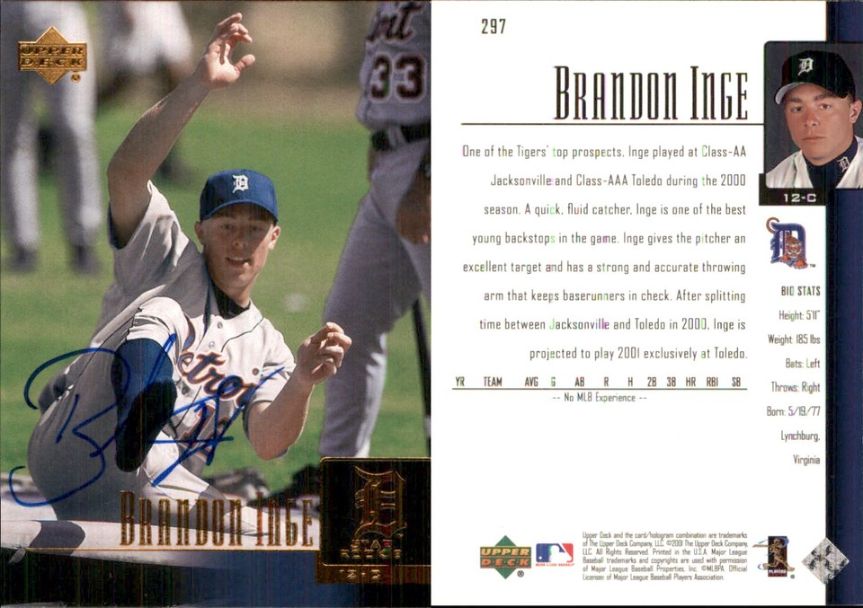 Brandon Inge Signed 2001 Upper Deck #297 Card Tigers Auto AU *Autograph ...