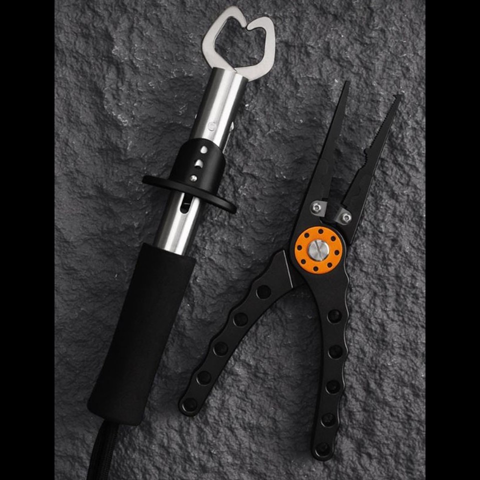 Aluminum Fishing Pliers and Fish Lip Gripper with Rope for Hook Removal ...