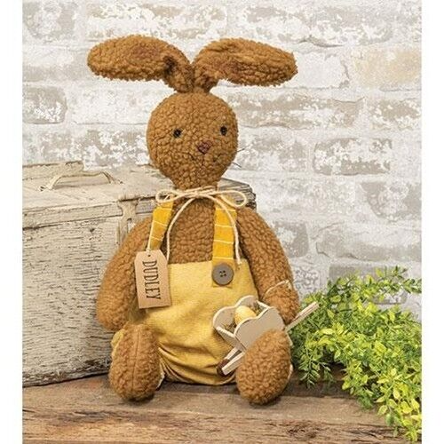 NEW Primitive BUNNY RABBIT Doll Brown Rustic YELLOW OVERALLS Country 25 ...
