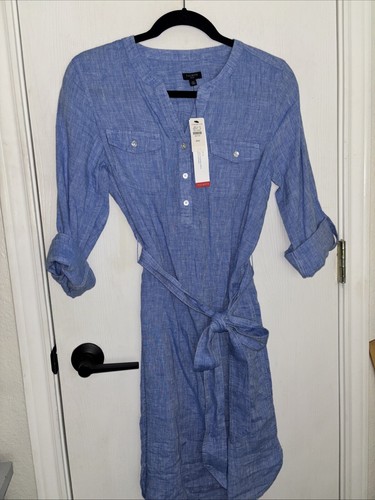 NWT Talbots Denim Chambray Tie Waist Knee Shirt Dress Women's Medium Petite | eBay