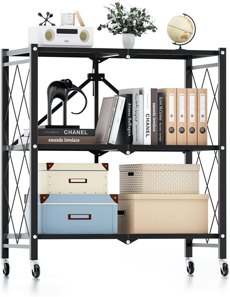 3-5 Tier Storage Shelvin Shelf Foldable Storage Shelf Wheels Garage ...