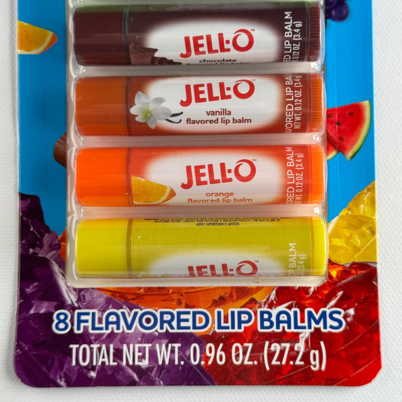 Tasty Beauty Jell-O Gelatin Scents Pack of 8 Lip Balms Fruity Fun | eBay