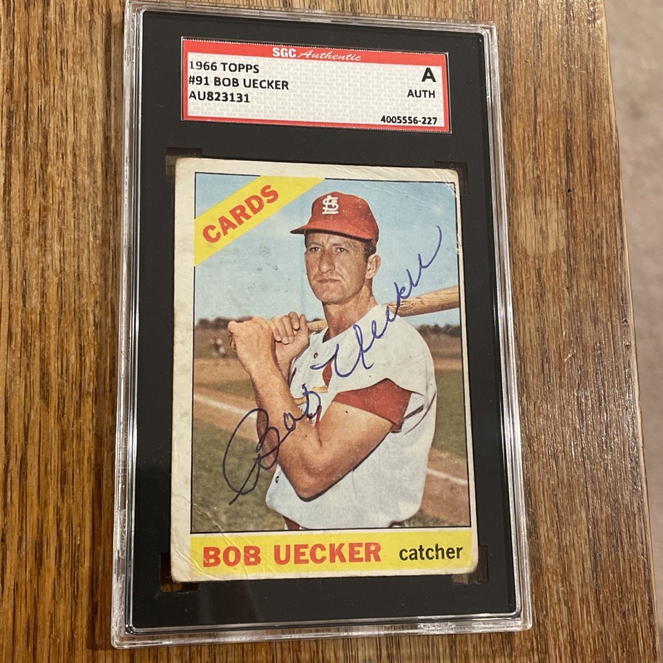 BOB UECKER 1966 TOPPS BASEBALL 91 CARDINALS HOF SIGNED AUTO AUTOGRAPH ...