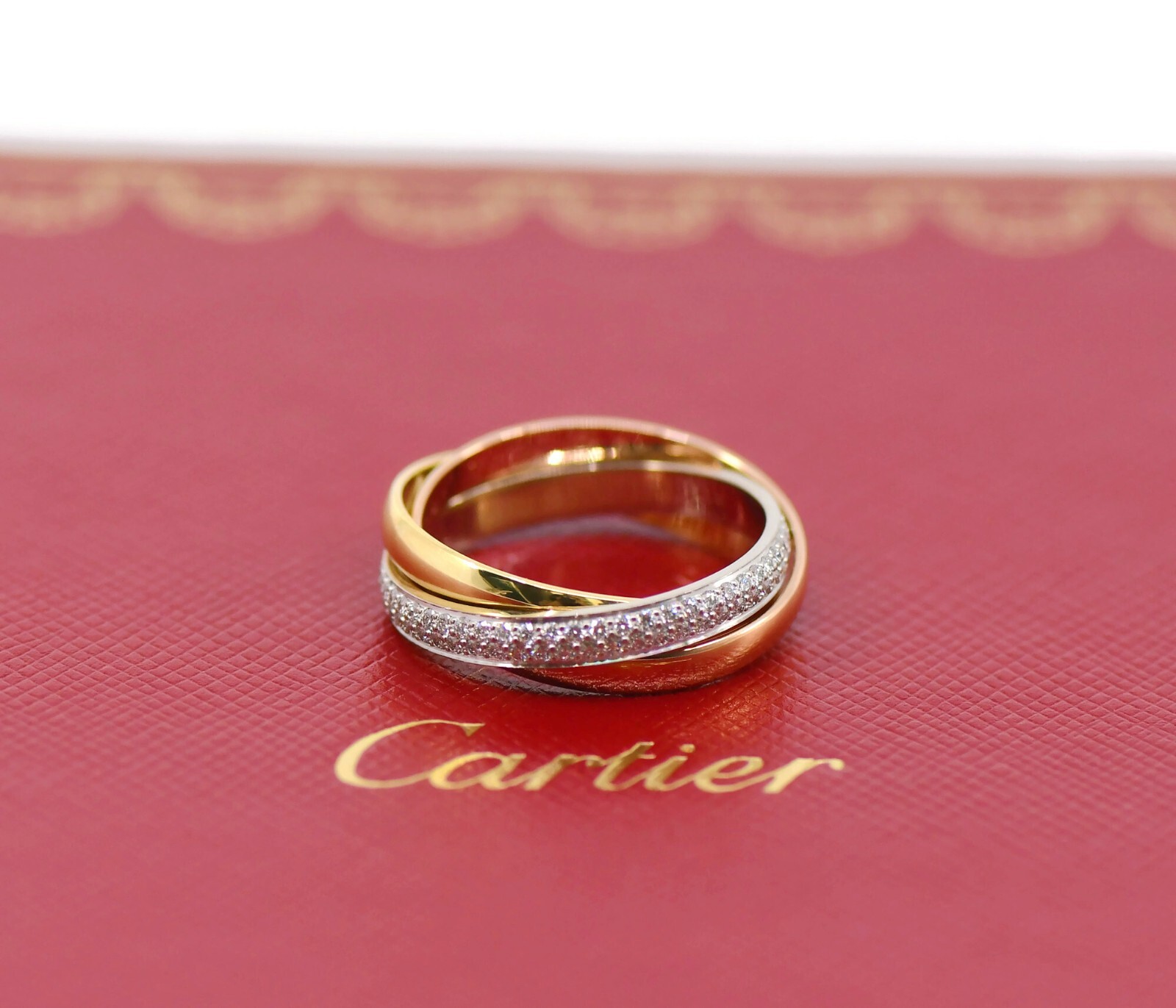 Cartier Trinity Diamond 18K Gold Ring Size 54 - Gem
