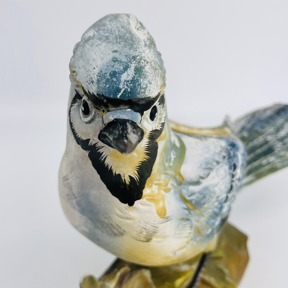 VINTAGE CERAMIC LEFTON HAND PAINTED BLUE JAY ON LOG W/FLOWER PLANTER ...