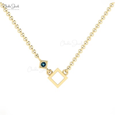 14k Solid Gold London Blue Topaz Necklace 2.5mm Open Square Pendant For ...