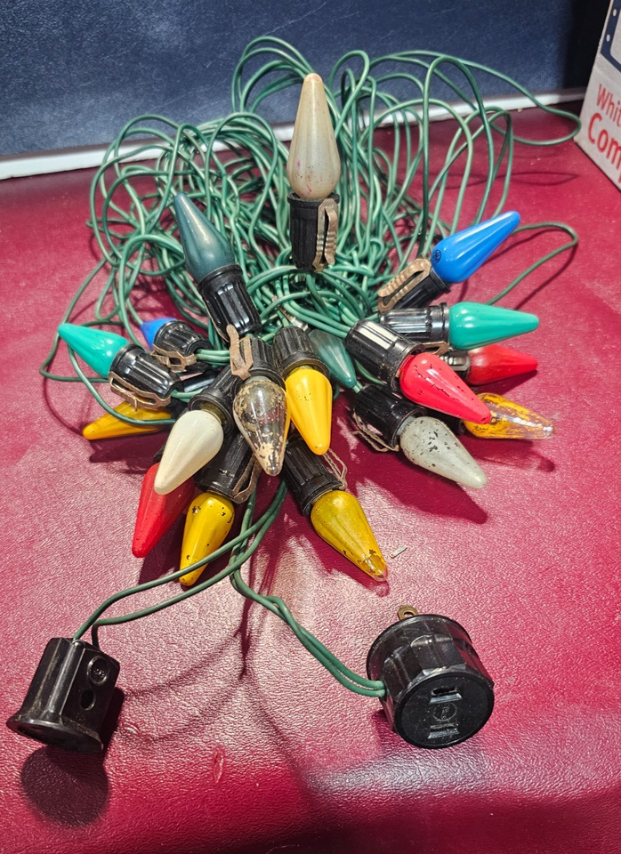 Vintage Working Christmas 20 Light Wire String Strand set C-6 Base ...