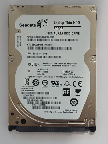 ST500LT012, PN: 1DG142-021, SN: W3PE6580, WU,FW:1003YAM1, Seagate 500Gb ...