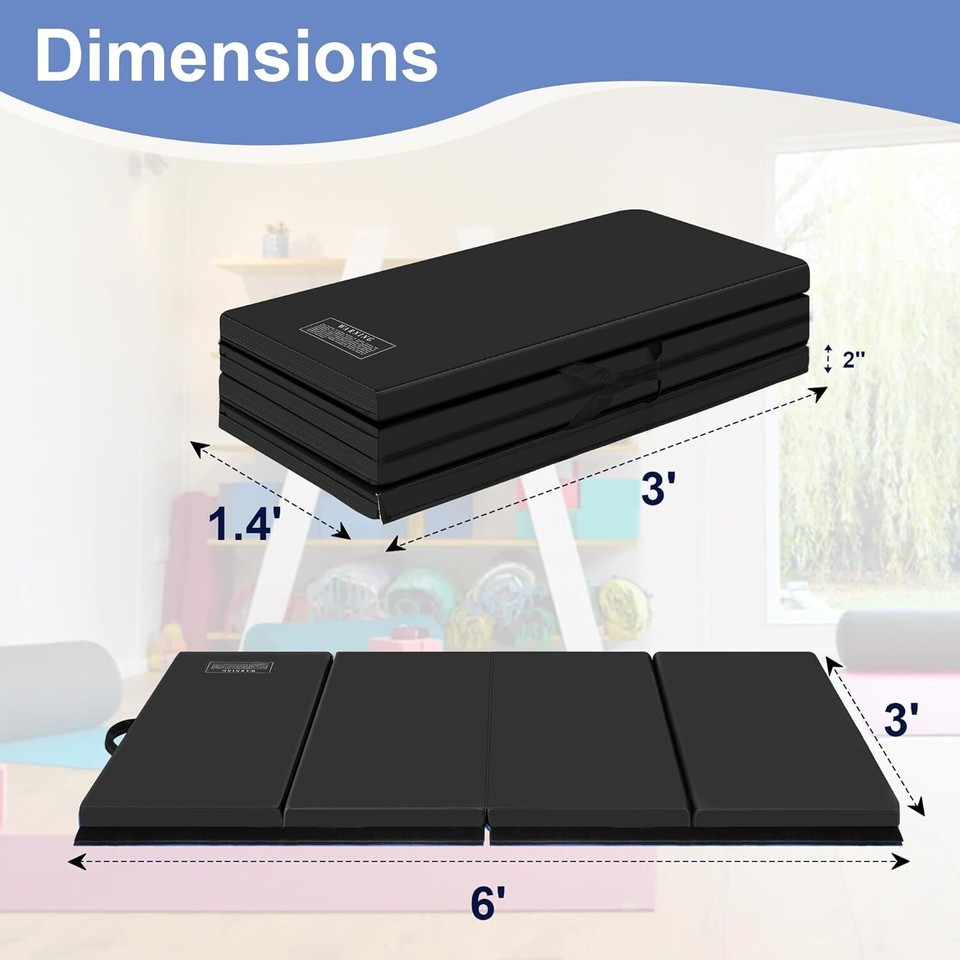 3'x6'x2 Thick Folding Gymnastics Exercise Mat Aerobics Stretching Yoga ...