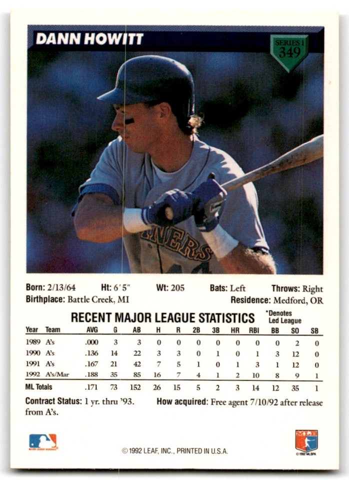 1993 Donruss Dann Howitt Seattle Mariners #349 | eBay