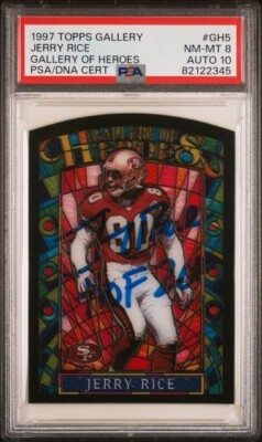 1997 Topps Gallery Of Heroes Jerry Rice Auto Inscribed Card PSA DNA 8 ...