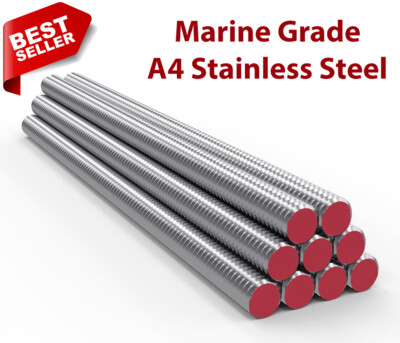 M4 - M12 Metric A4 Marine Grade Stainless Steel Threaded Bar Rod Stud 1 ...