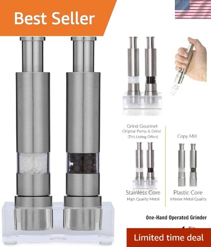 One-Handed Salt and Pepper Mill Set – Stainless Steel with Thumb Press ...